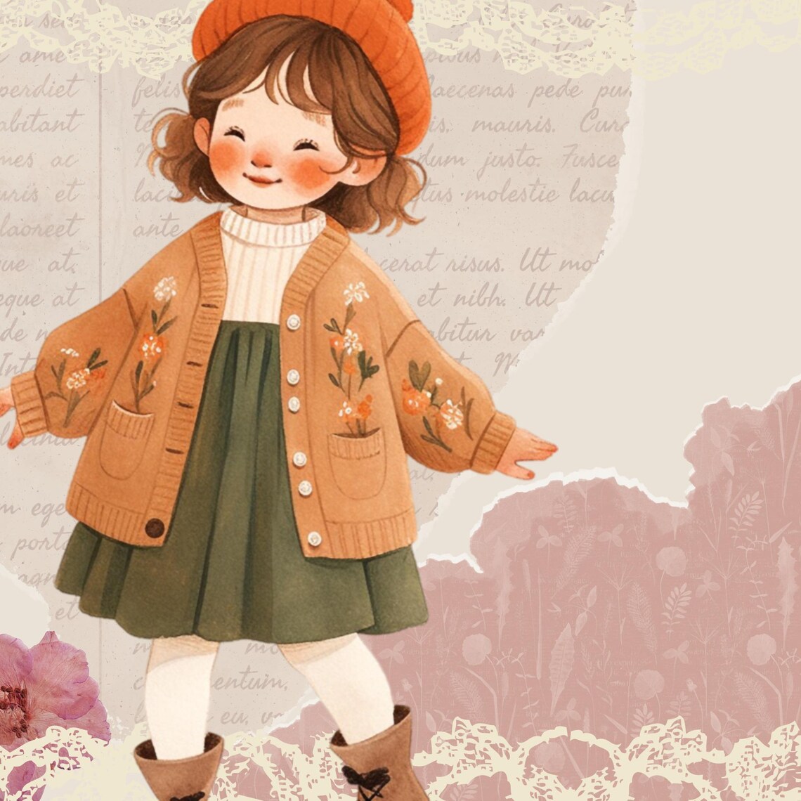 Cute Cottagecore Toddler Kid Fashion Outfit Clipart Bundle, Vintage ...