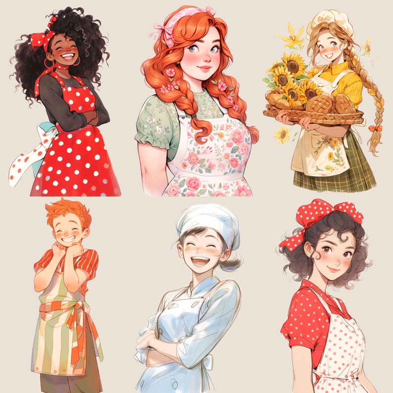 Cute Anime Baker Style Digital Sticker Bundle, Printable Baking Clipart ...
