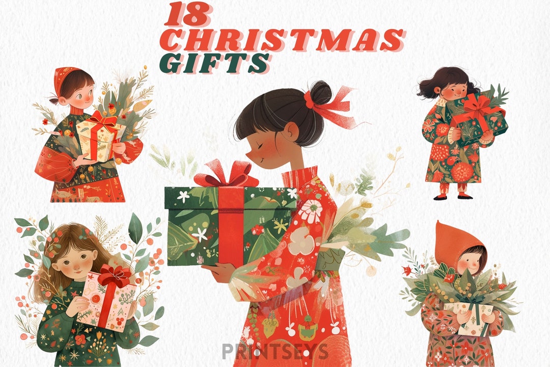 Best Christmas Clipart Bundle, Cozy Christmas Gift Boxes, Cute Kid ...
