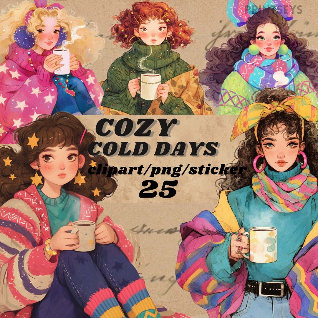 Vintage 80s Cozy Girl in an Armchair Clipart Bundle, Coffee Time ...