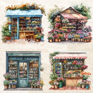 Watercolour Vintage Flower Shop Clipart Bundle, Flower Shop Clipart ...