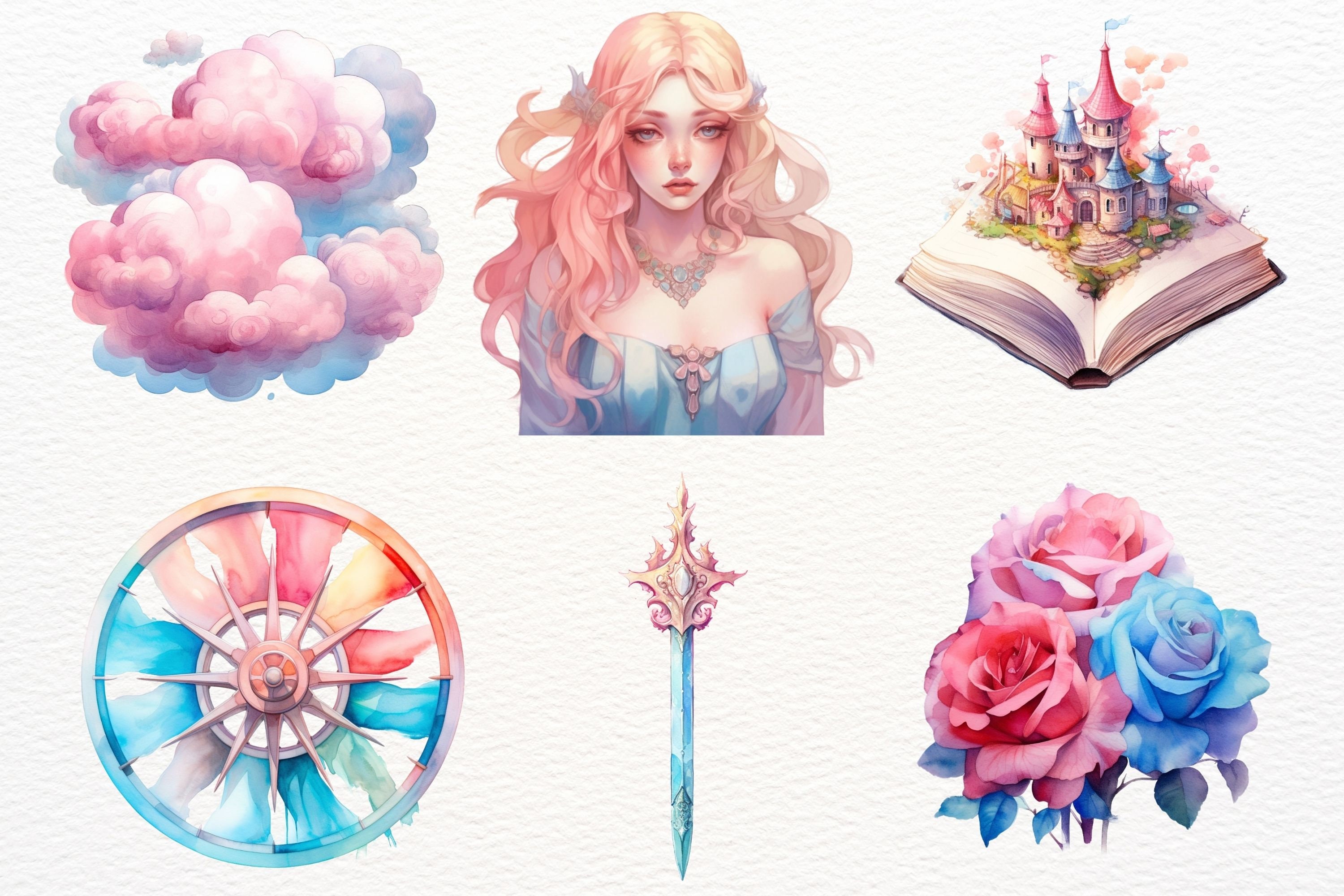 Watercolour Fairytale Sleeping Beauty Clipart Bundle, Princess Clipart ...
