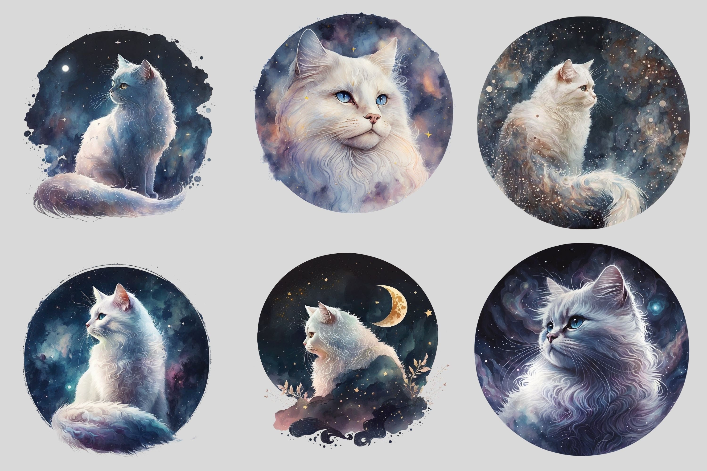 Celestial White Cat Clipart Bundle , Cat Png, Magic Clip Art, Mystical ...