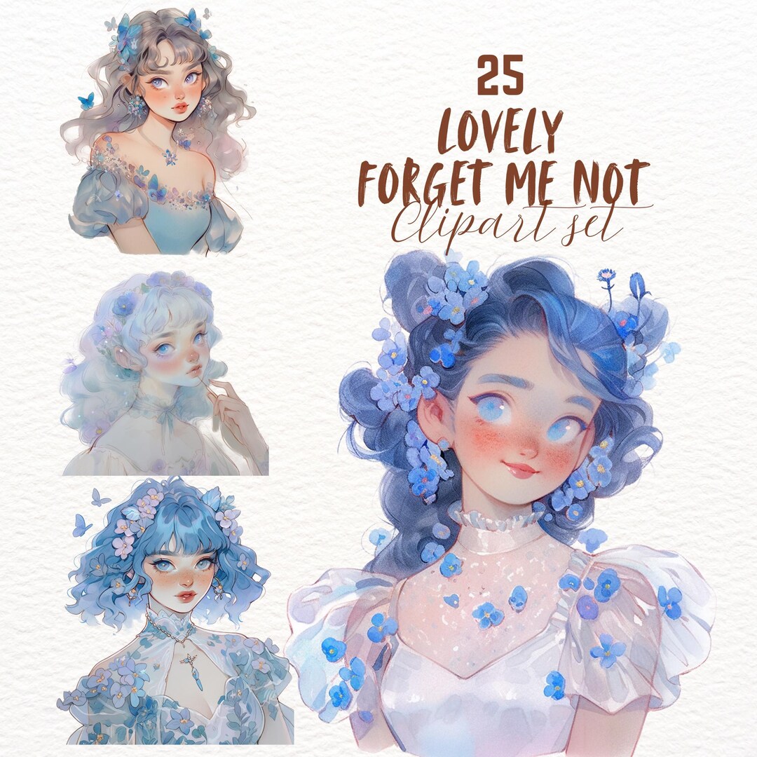 Forget Me Not Flower Fairy Clipart Bundle, Feminine Goodnotes Stickers ...