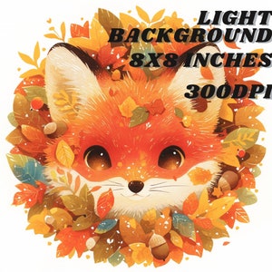 Fox Portrait in Autumn Leaves Clipart, Printable Watercolor Clipart ...