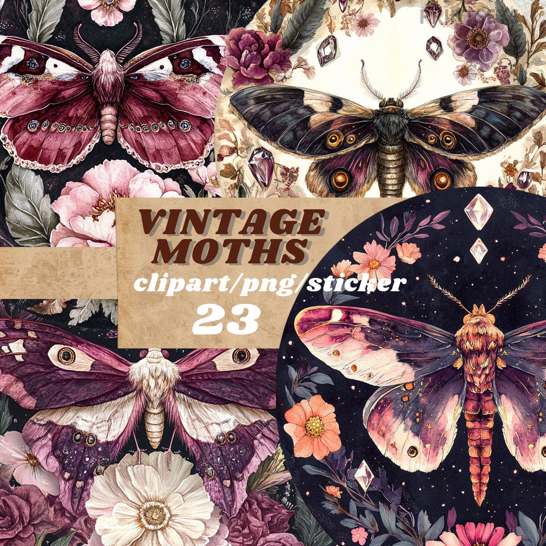 Watercolour Vintage Soft Moth Clipart Bundle, Wiccan Png, Moth Png ...