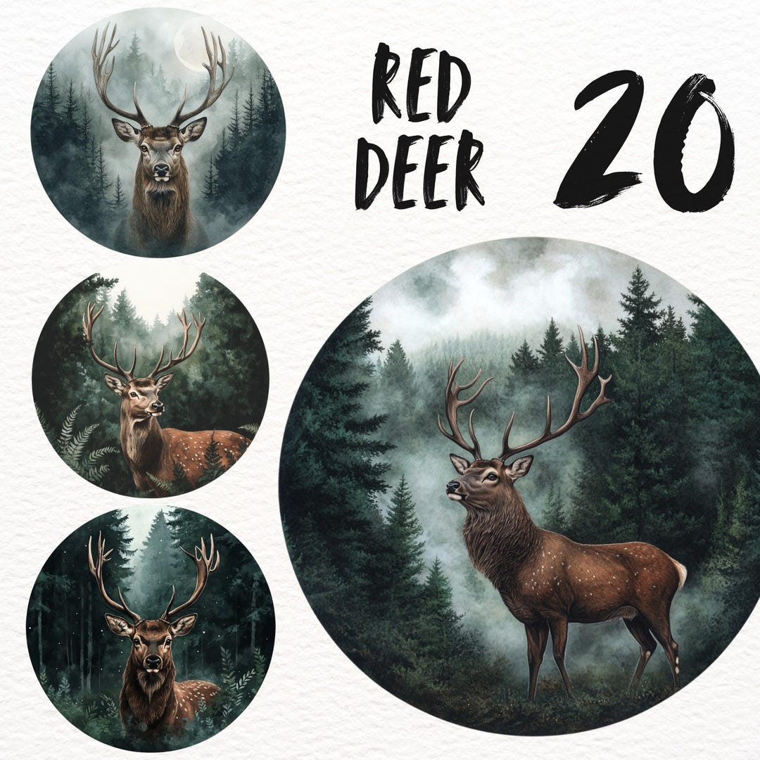 Cute Red Deer Clipart Set, Animal PNG Stickers, Fantasy Woods Png Set ...