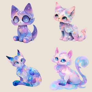 Celestial Galaxy Cat Digital Sticker Bundle, Nebula Cat Clipart ...