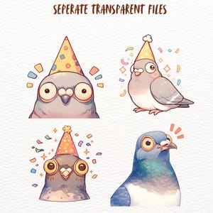 Cute Pigeon Party Watercolor Clipart Set Nursery Birds Digital Stickers ...