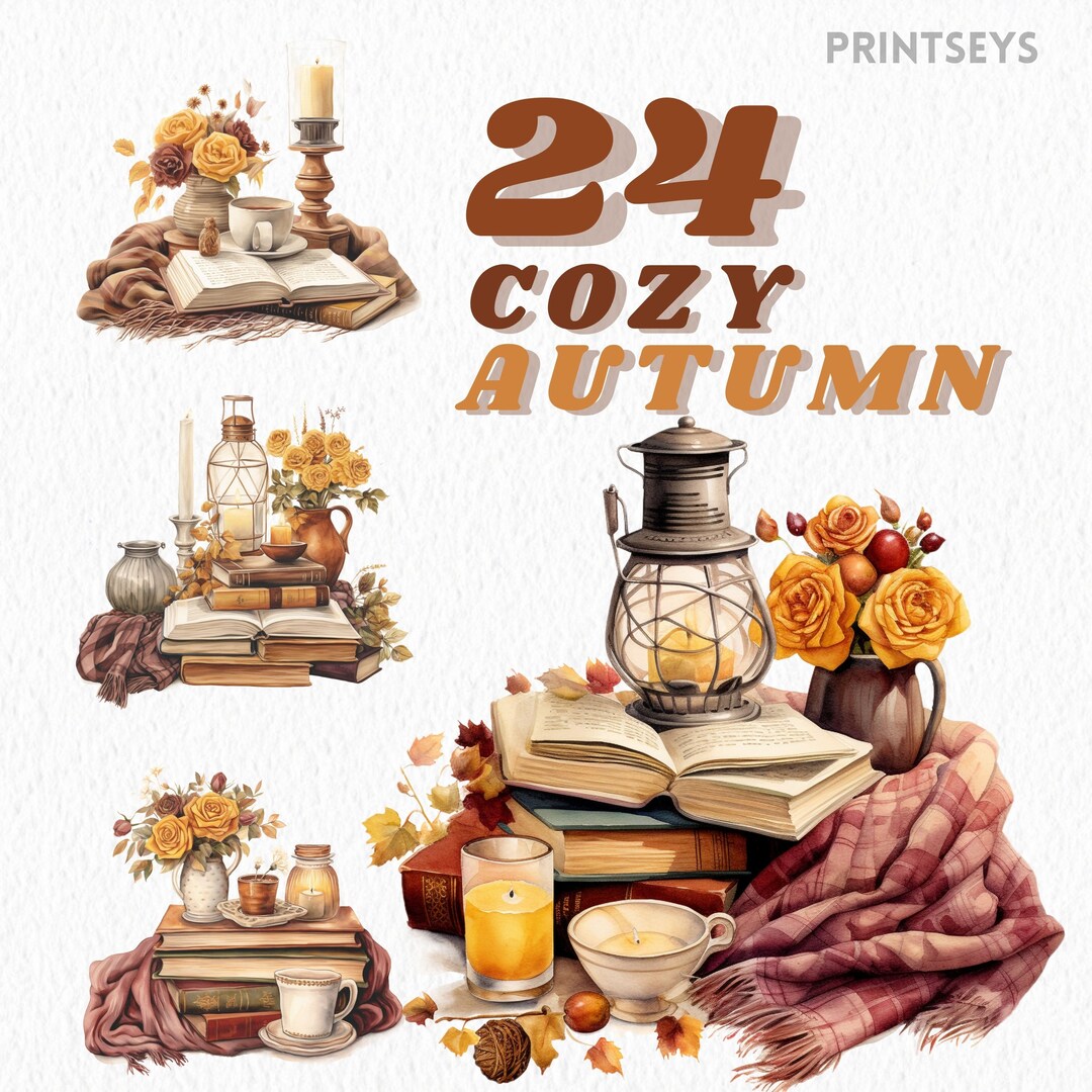 Watercolour Cozy Autumn Clipart Bundle, Fall Clipart, Autumn Decor ...
