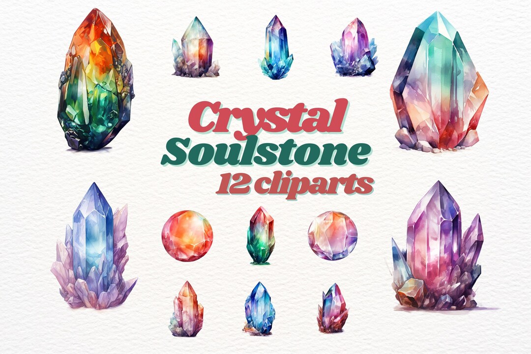 Watercolour Soulstone Crystal Clipart Bundle, Green Crystal, Fantasy ...