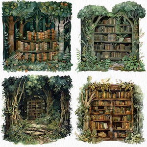 Watercolour Enchanted Forest Library Clipart Bundle, Dark Academia Aesthetic, Bookworm, Mystery ...