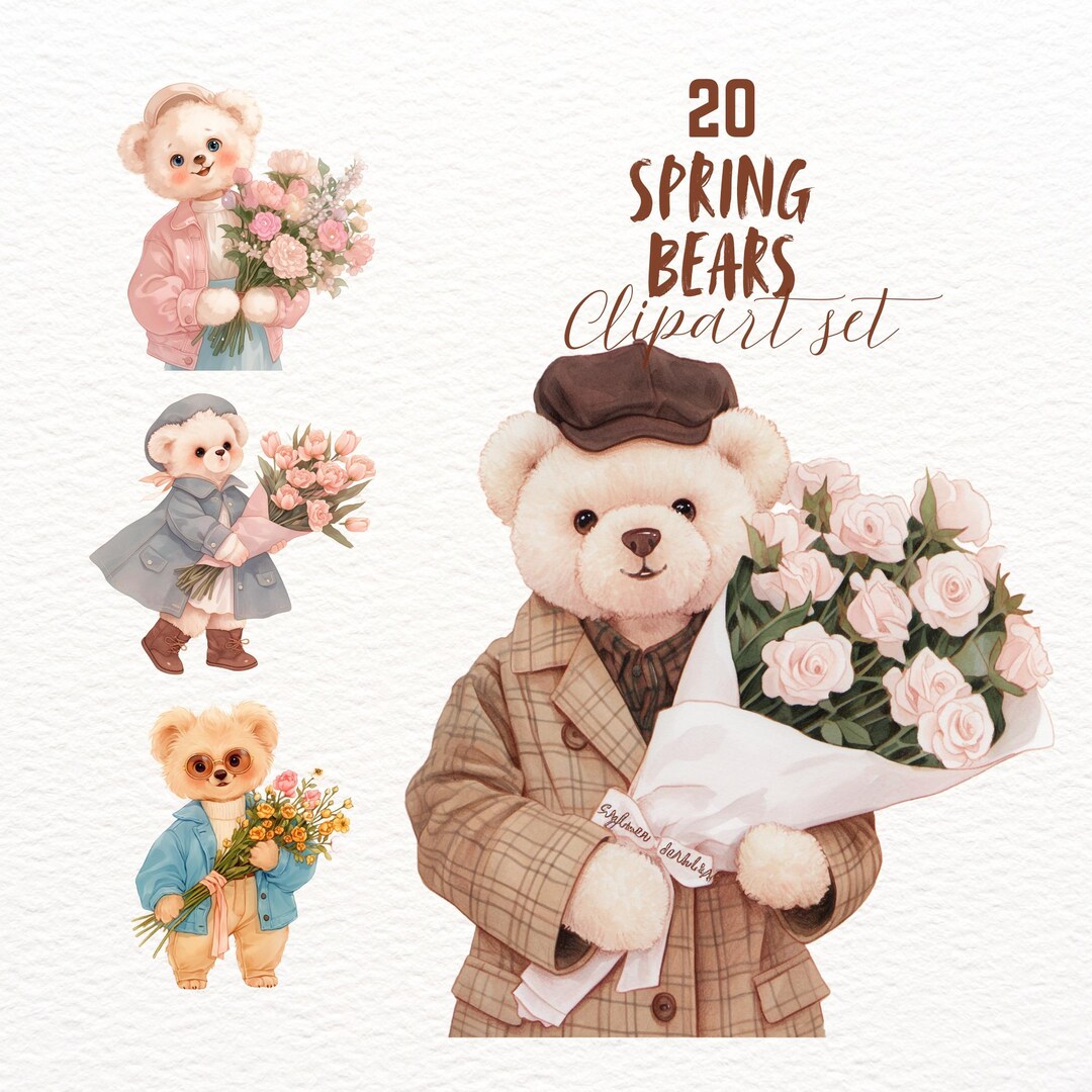 Spring Bears Digital Stickers, Paper Craft Bears Clipart, Goodnotes ...