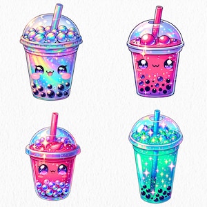 Fantasy Sparkling Boba Tea Digital Stickers, Wiccan Clipart Journaling ...