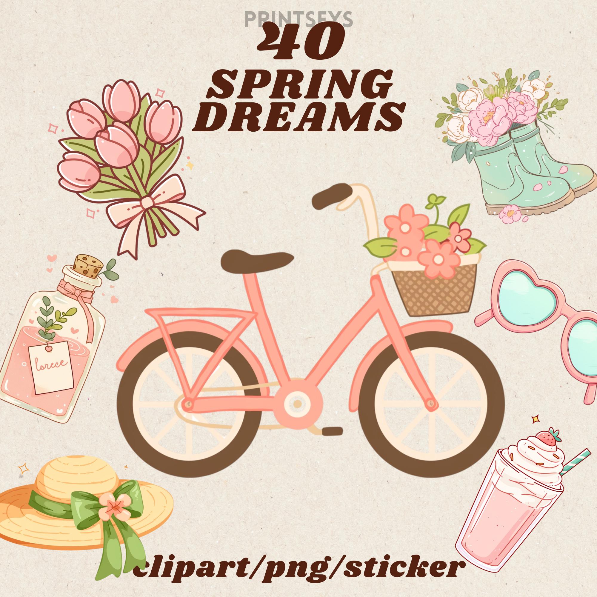 Cute Spring Digital Stickers, 2D Flat Floral Pink Clipart, Goodnotes ...
