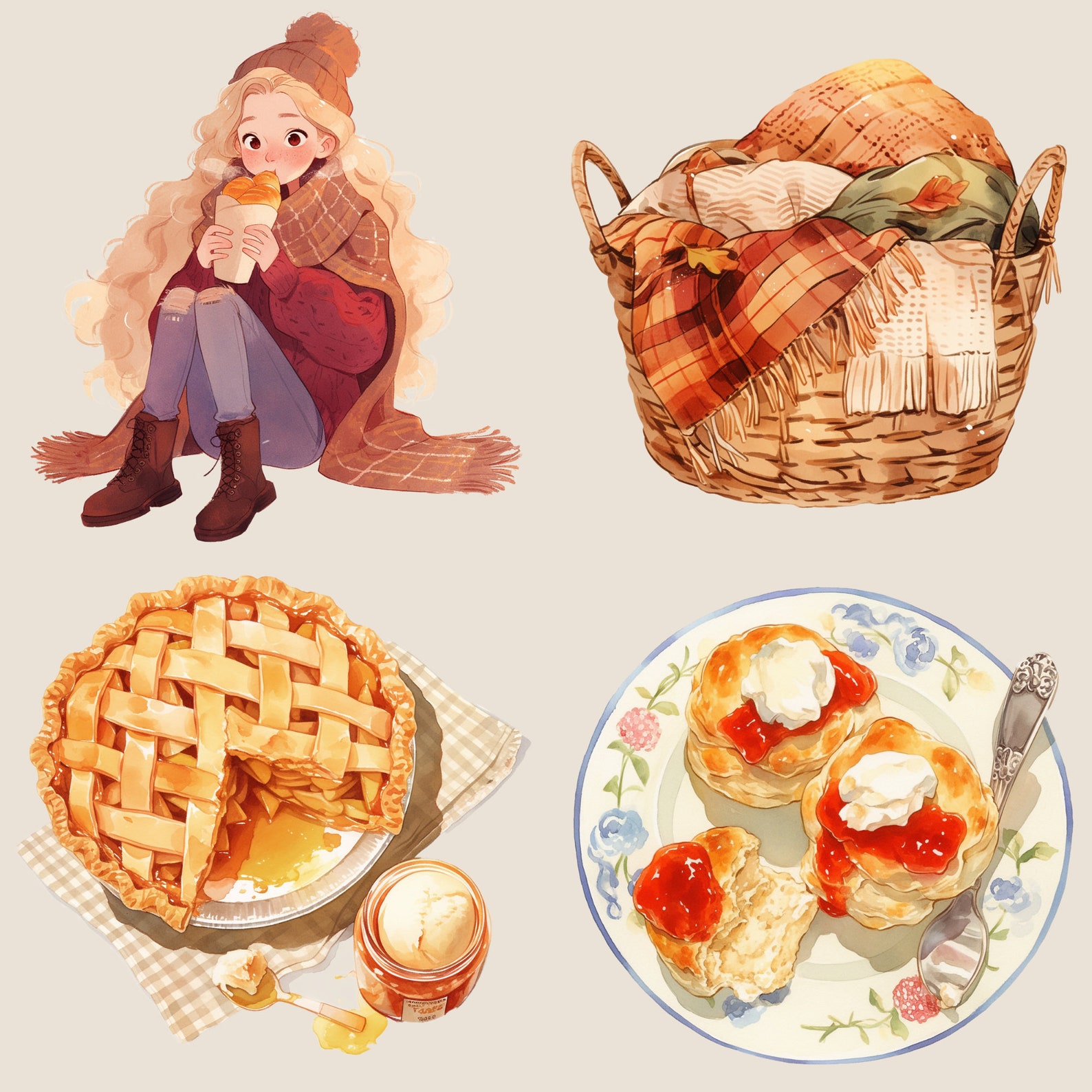 Cozy Cold Weather Autumn Bakery Clipart Bundle, Coffee Time Digital ...