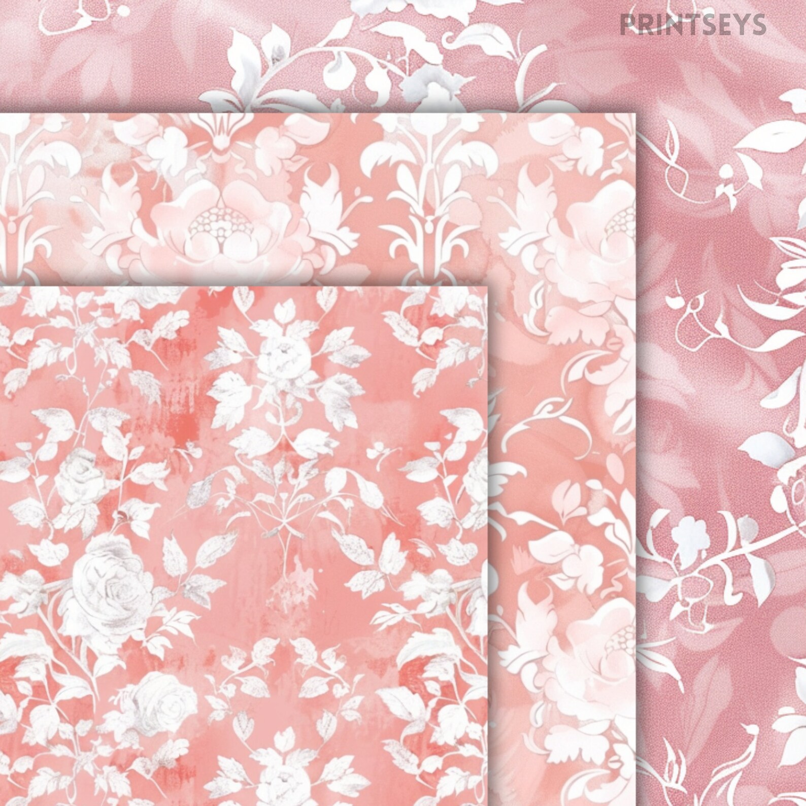 Soft Pink Floral Damask Digital Paper, Rustic Vintage Textured Paper ...