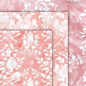Soft Pink Floral Damask Digital Paper, Rustic Vintage Textured Paper ...