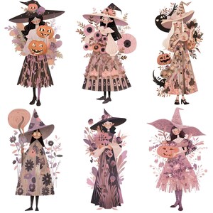 Coquette Halloween Witch Clipart Bundle, Chic Clipart, Folk Art ...