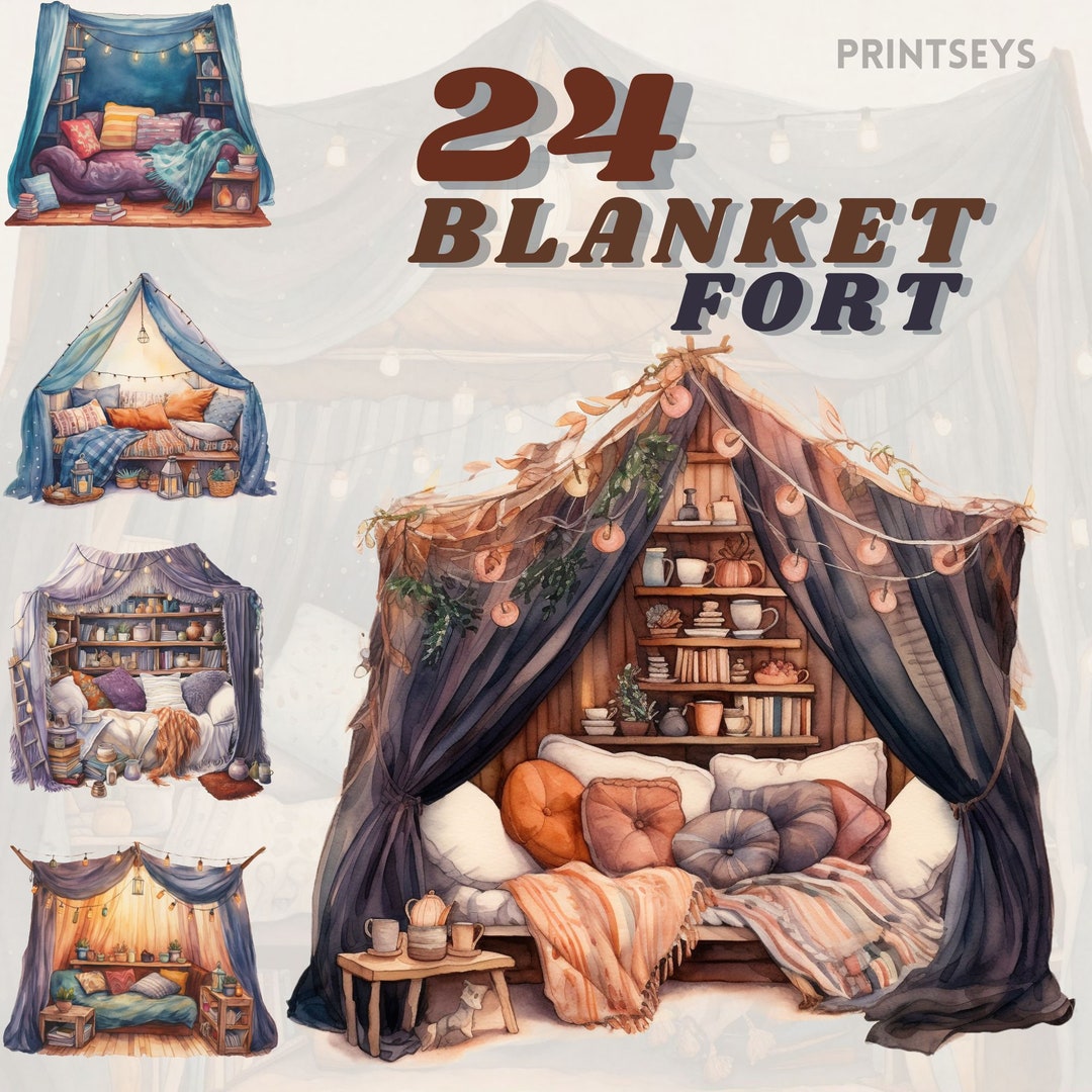 Cozy Winter Blanket Fort Clipart Bundle, Cottagecore, Scrapbooking ...