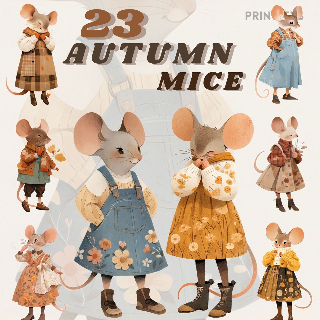 Watercolour Autumn Mice Clipart Bundle, Cottagecore, Cozy Clipart ...
