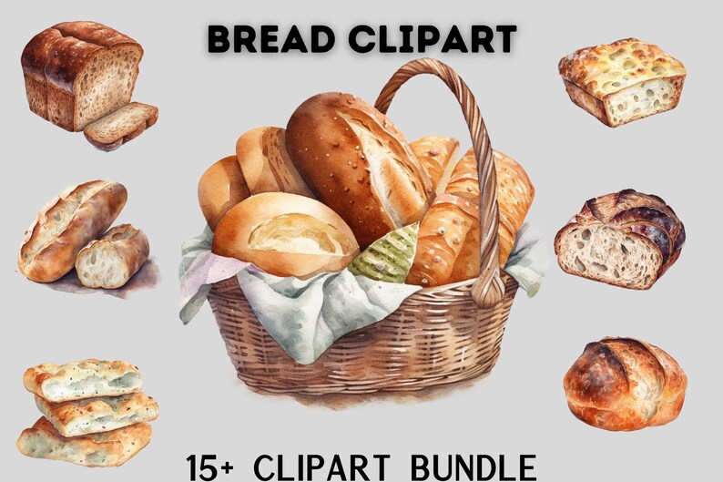 Watercolour Bread Clipart Bundle Focaccia Naan Baguette - Etsy
