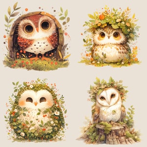 Whimsical Cute Owl Digital Sticker, Baby Owl Clipart Bundle ...