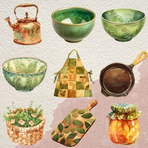 Watercolour Rustic Cozy Cottagecore Kitchen Tools, Clipart Bundle, Cozy ...