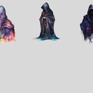 Watercolour Hooded Dark Wizard Clipart Bundle, No Faced Wizard ...