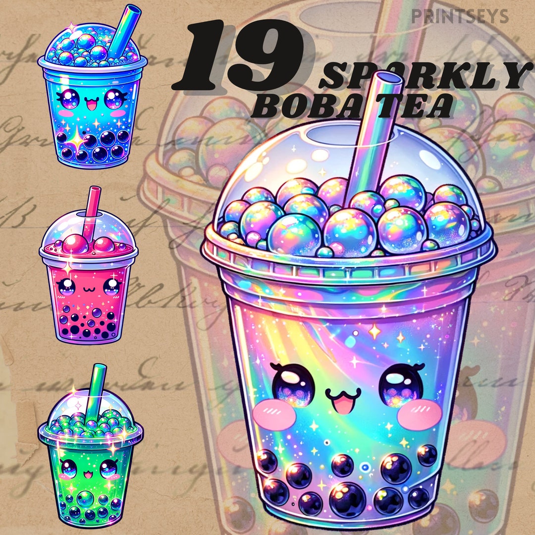Fantasy Sparkling Boba Tea Digital Stickers, Wiccan Clipart Journaling ...