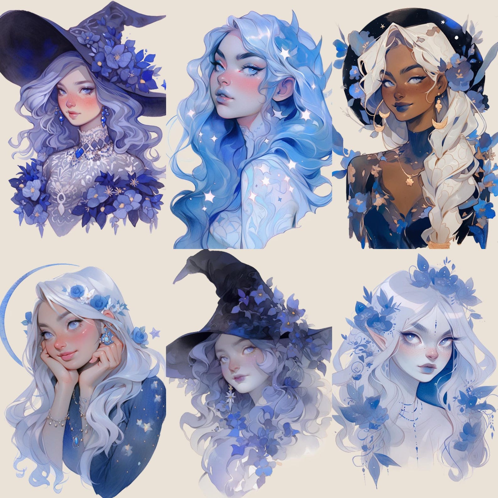 Whimsy Night Sorcery Witch Digital Sticker Set, Celestial Wicca Clipart ...