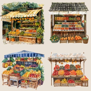 Watercolour Fruit Farmers Market Clipart Bundle, Healthy Eating Clipart ...