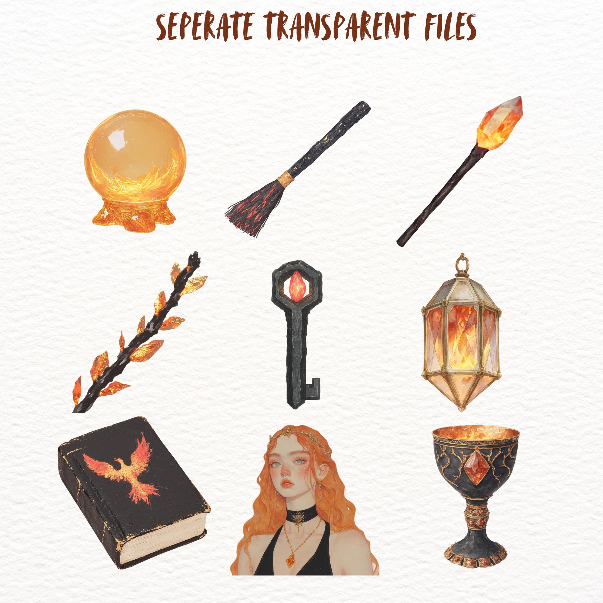 Fiery Witch Clipart Bundle Celestial Wicca Sticker Set Magical Goodnote ...