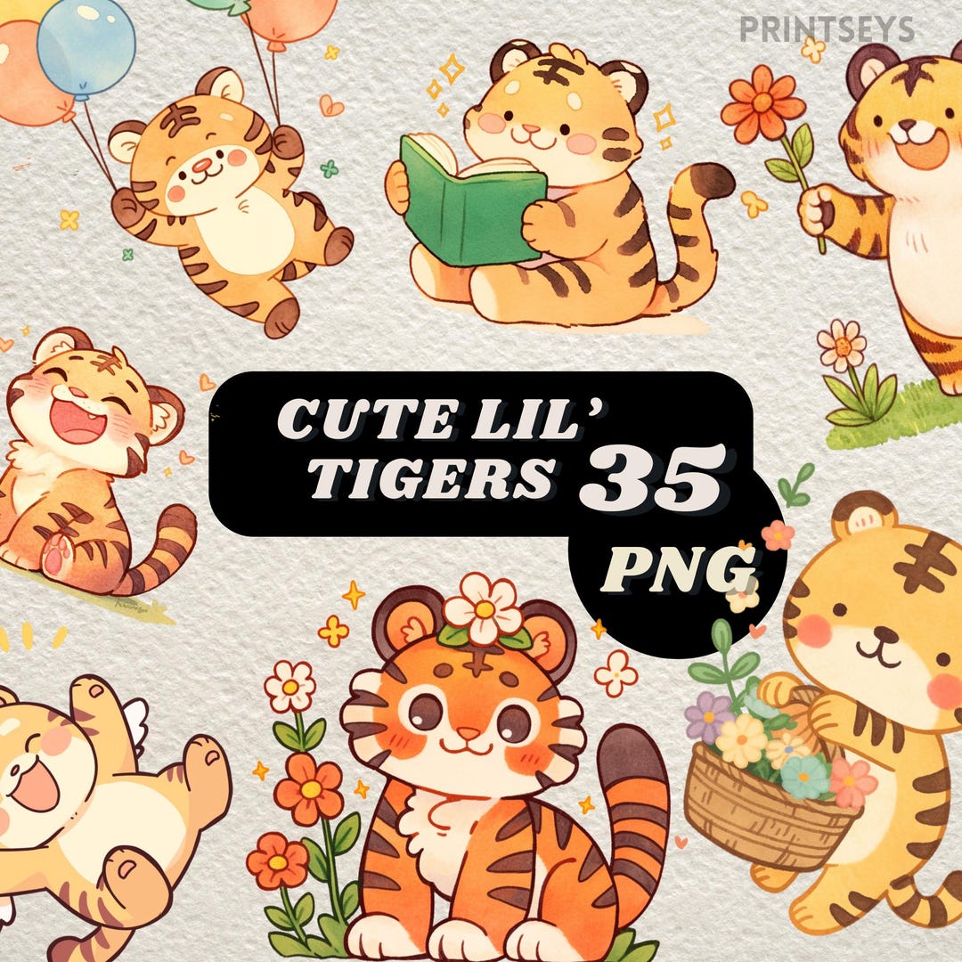 Cute Kawaii Tiger Digital Stickers, Baby Tiger Png, Tiger Png, Wild ...