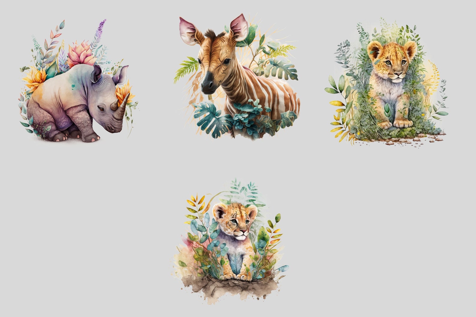 Cute Watercolour Jungle Animal CLIPART Tigers Monkeys - Etsy
