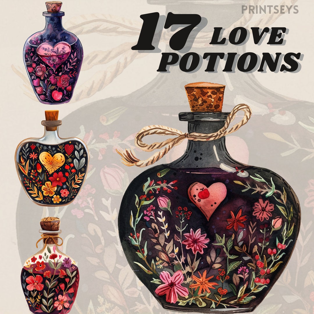 Romantic Love Potions Clipart Bundle, Digital Stickers,reading Png ...