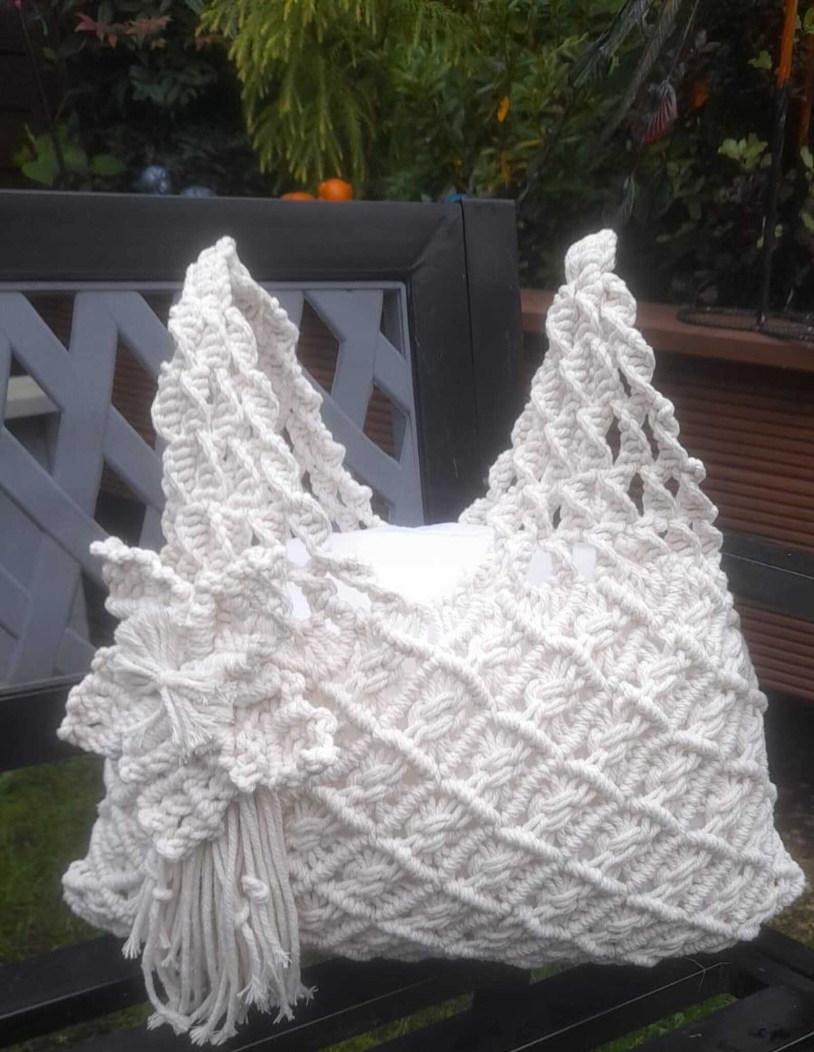 Handcrafted Macrame Cotton Thread Handbag or Over Arm Bag. Shopping Bag ...