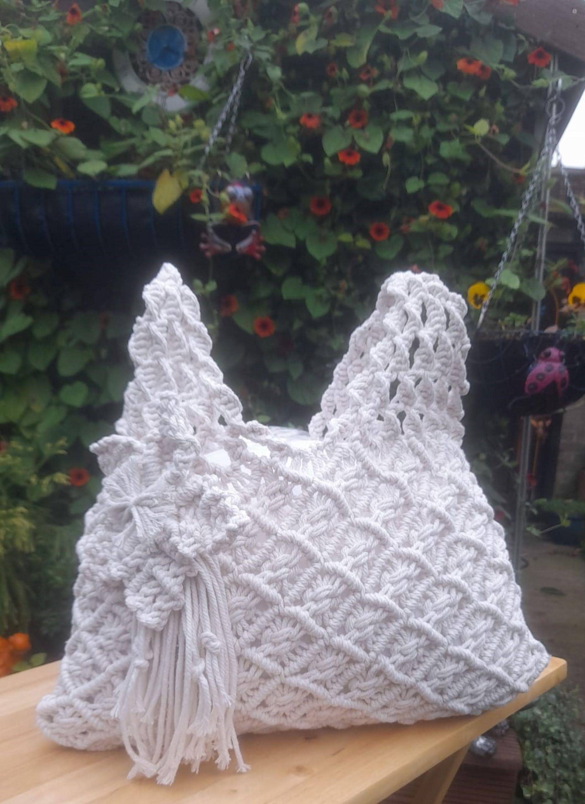 Handcrafted Macrame Cotton Thread Handbag or Over Arm Bag. Shopping Bag ...