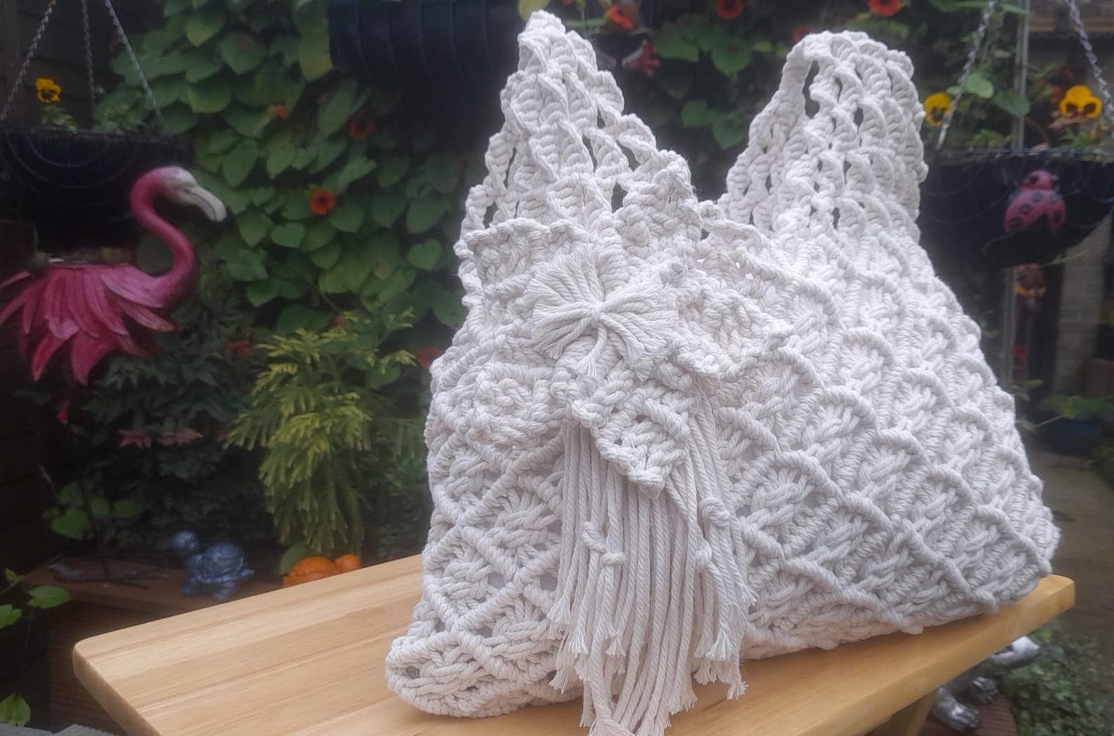 Handcrafted Macrame Cotton Thread Handbag or Over Arm Bag. Shopping Bag ...