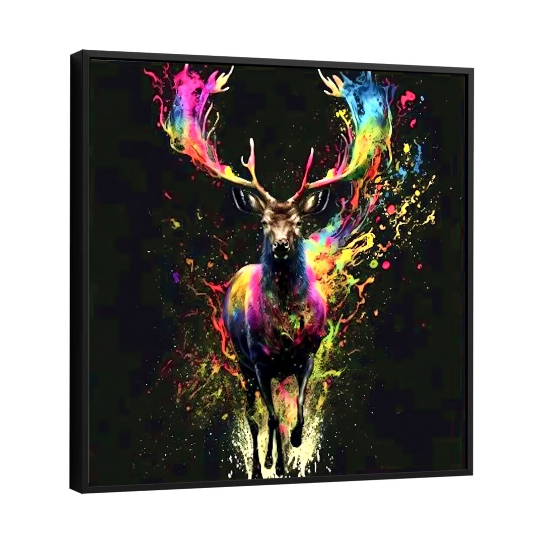 Stunning Stag Colourful Explosion Wall Art Square Framed Printed ...