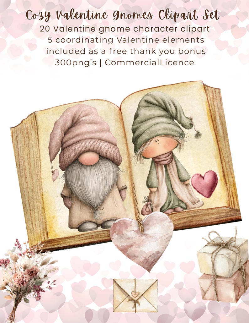 Cozy Valentine Gnomes Clipart Set, Romantic Storybook Gnome PNG, Junk ...