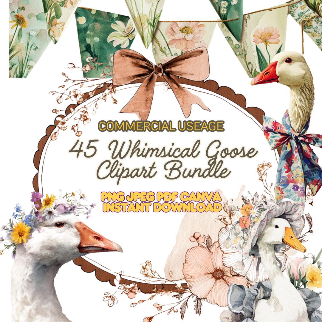 Whimsical Goose Clipart Bundle – Watercolor Spring Farm Animals ...