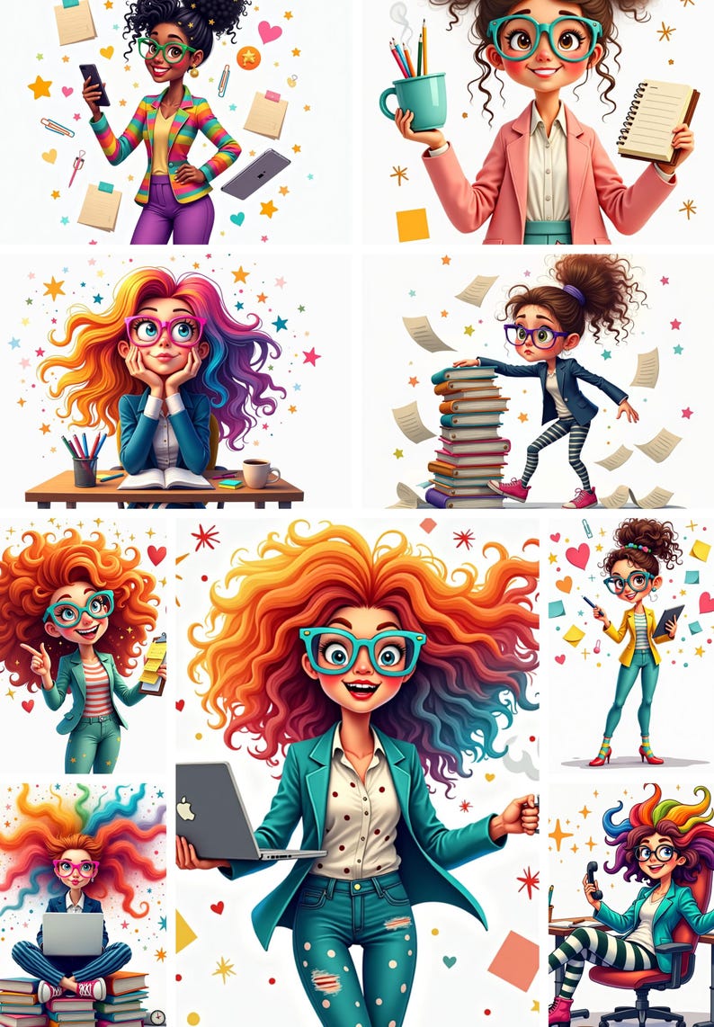 Whimsical Office Chaos Clipart Bundle: 35 Fun Graphics + 5 Papers ...