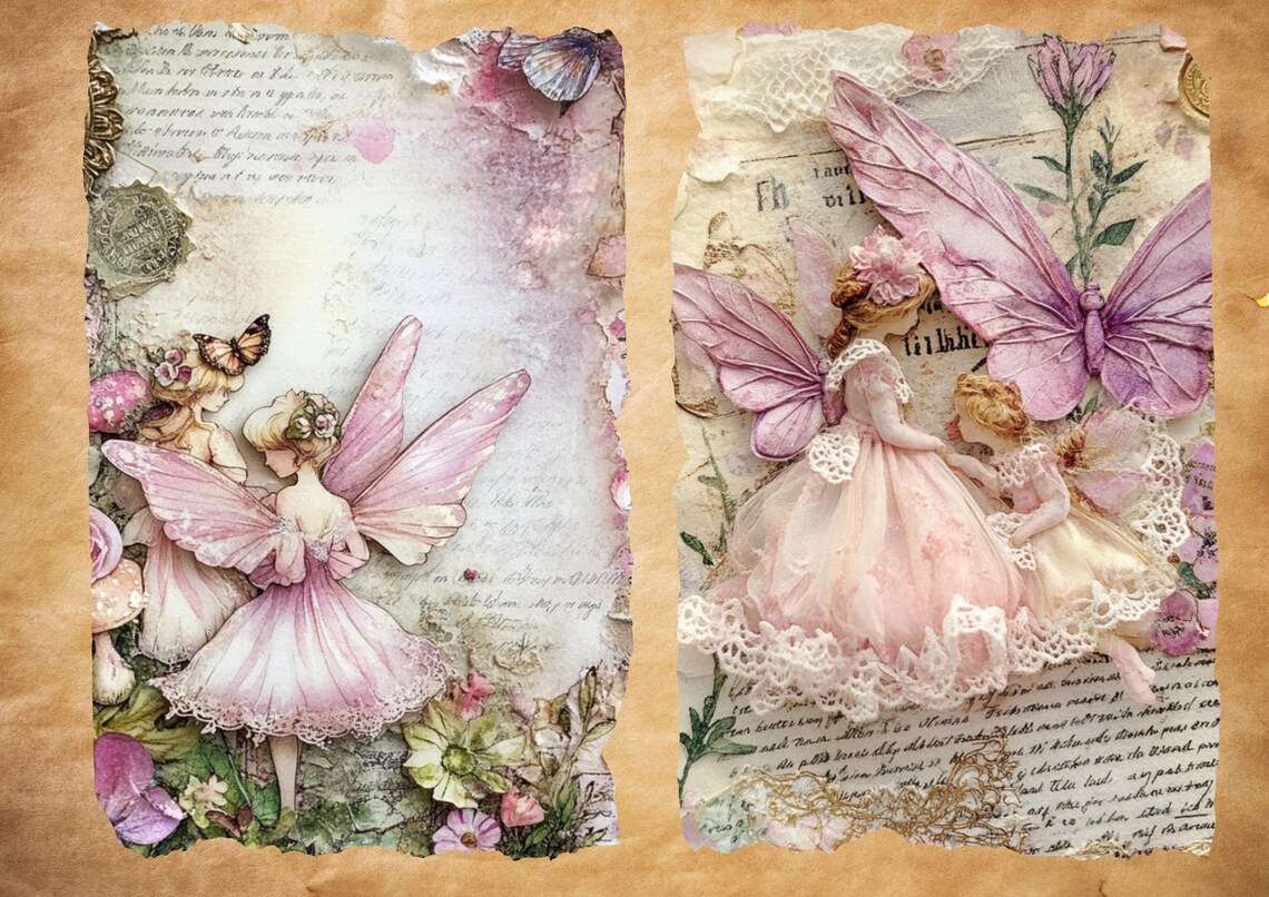 Fairy Junk Journal Kit - Vintage Fairies - Digital Scrapbook - Fantasy ...