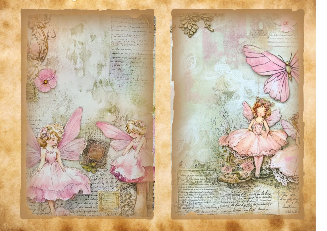 Fairy Junk Journal Kit - Vintage Fairies - Digital Scrapbook - Fantasy ...