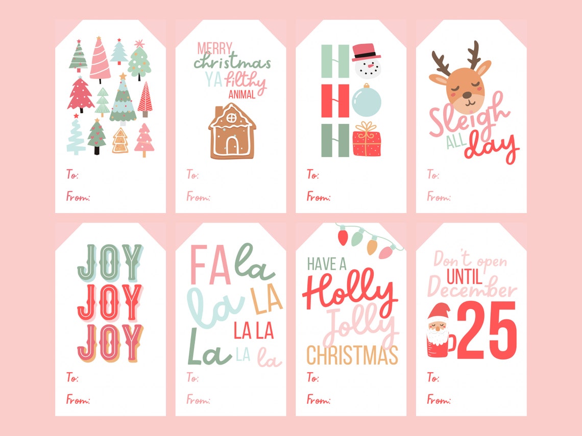 Pink Christmas Gift Tag Bundle Set of 16 Trendy Printable - Etsy
