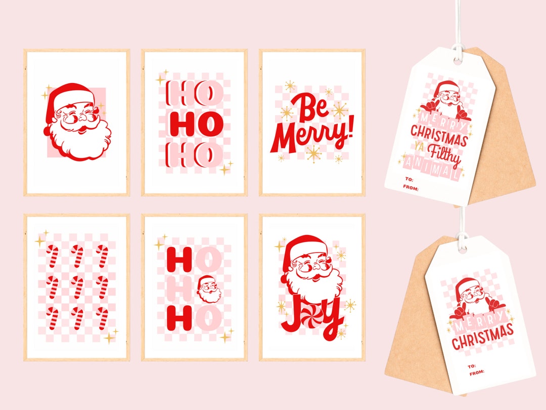 Retro Pink Santa Christmas Printables: Vintage Holiday Decor (PDF) - Etsy