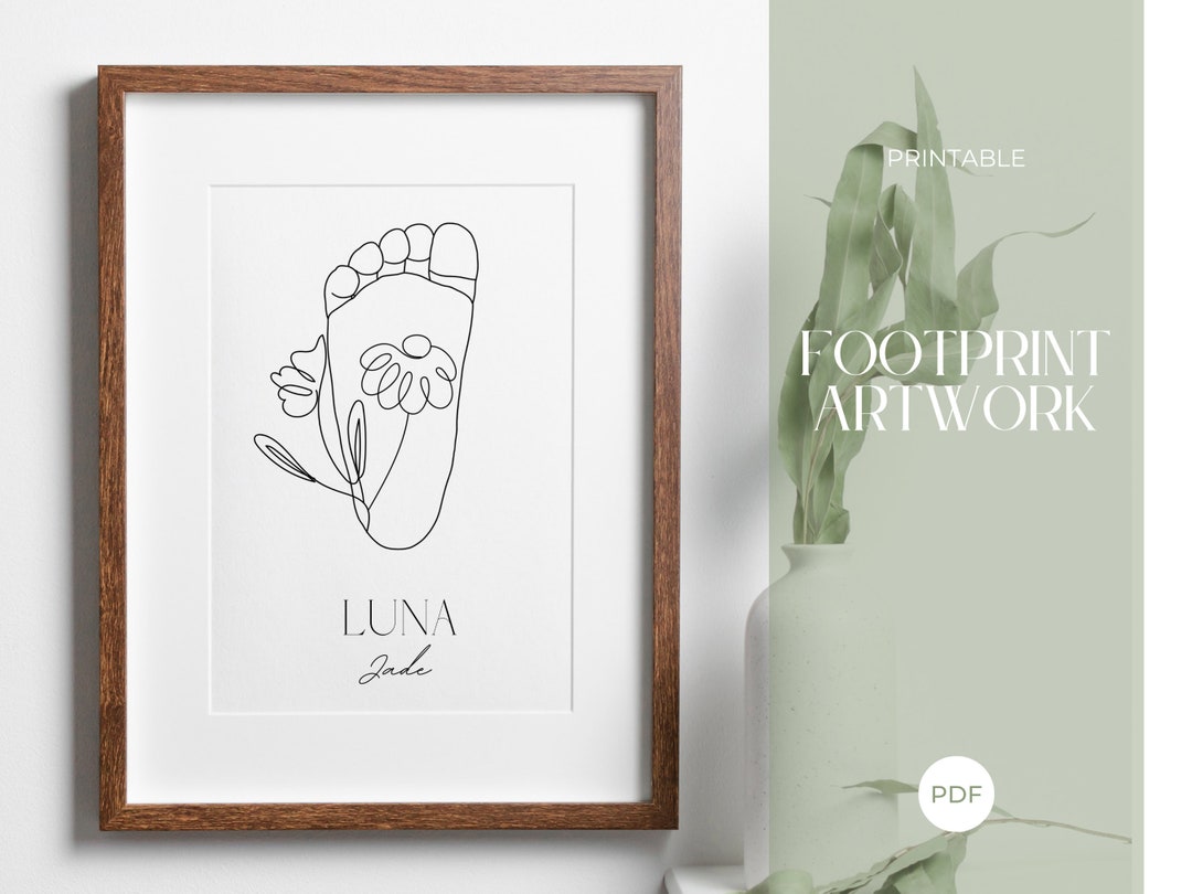 Printable Baby Footprint Art | Custom Line Art Keepsake | Minimal ...