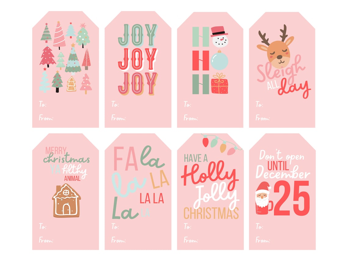 Pink Christmas Gift Tag Bundle Set of 16 Trendy Printable - Etsy