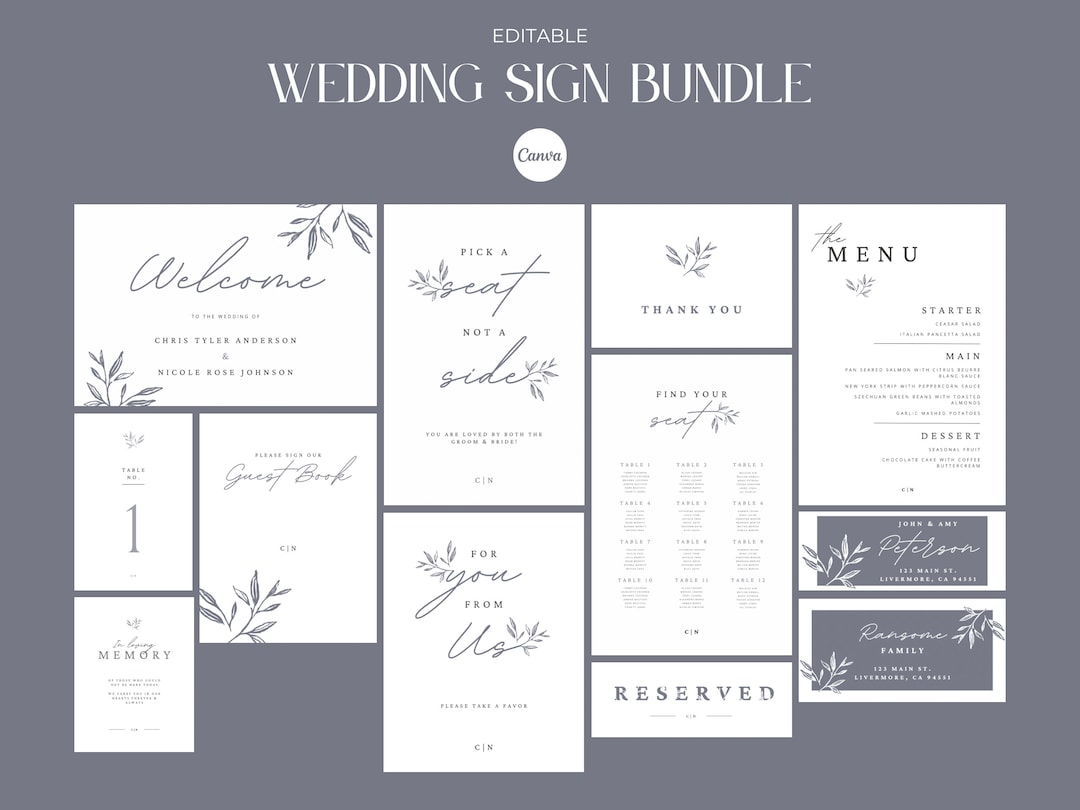 Editable Canva Wedding Signage Template Bundle - Customizable Wedding ...